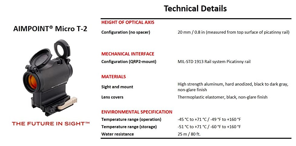 Aimpoint Micro T-2 Red Dot Reflex Sight with Mount, Spacer and Hat ...